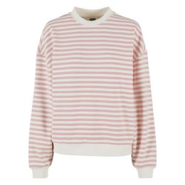 Sweater Urban Classics "Urban Classics Damen Ladies Oversized Striped Crewneck", Damen, Gr. XL, lemonadepink, sandwei&szlig;, 65% Baumwolle, 35% Polyester, Rundhals, Sweatshirts Sweater
