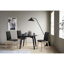 Polsterstuhl stressless "Laurel", schwarz (schwarz batick, eiche natur), B:57cm H:92cm T:59cm, Leder BATICK: BATICK ist ein leicht korrigiertes, durchgef&auml;rbtes und genarbtes M&ouml;belleder, bei dem die meisten Unebenheiten und Spuren in der Regel entfernt wurden., St&uuml;hle, Polsterstuhl, Low Back, Gr&ouml;&szlig;e L, mit abgerundeten Beinen in Eiche natur