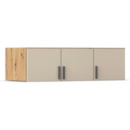 Aufsatzschrank Rauch "Gamma", eiche artisan, beige (champagner), griffstangen graumetallic, B:136cm H:39cm T:54cm, Holzwerkstoff, Schr&auml;nke, f&uuml;r eine maximale Nutzung der Deckenh&ouml;he, viele Farben MADE IN GERMANY