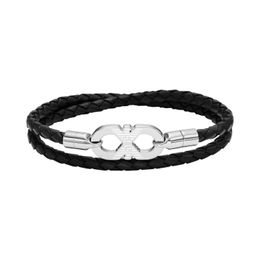 Wickelarmband Emporio Armani "Schmuck Geschenk Edelstahl, Leder", edelstahlfarben, schwarz, Armb&auml;nder, Damen, 42,5cm, Edelstahl Leder, Edelstahl, Leder, Wickelarmband