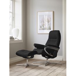 Relaxsessel stressless "Sunrise", schwarz (schwarz batick), B:79cm H:103cm T:73cm, Leder BATICK: BATICK ist ein leicht korrigiertes, durchgef&auml;rbtes und genarbtes M&ouml;belleder, bei dem die meisten Unebenheiten und Spuren in der Regel entfernt wurden., Sessel, Relaxsessel, mit Hocker, mit Cross Base, Gr&ouml;&szlig;e S, M & L, Holzakzent Schwarz