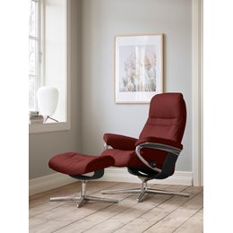 Relaxsessel stressless "Sunrise", rot (cherry paloma), B:79cm H:103cm T:73cm, Leder PALOMA: PALOMA ist ein durchgef&auml;rbtes Semianilin-M&ouml;belleder mit nat&uuml;rlicher Narbung., Sessel, Relaxsessel, mit Hocker, mit Cross Base, Gr&ouml;&szlig;e S, M & L, Holzakzent Schwarz