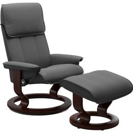 Relaxsessel stressless "Admiral", grau (grau batick), B:87cm H:101cm T:78cm, Leder BATICK: BATICK ist ein leicht korrigiertes, durchgef&auml;rbtes und genarbtes M&ouml;belleder, bei dem die meisten Unebenheiten und Spuren in der Regel entfernt wurden., Sessel, Relaxsessel, mit Classic Base, Gr&ouml;&szlig;e M & L, Gestell Braun