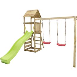 Spielturm Fungoo "MaxPlay 2.2", gr&uuml;n, Spielt&uuml;rme, KinderB:356cm H:262cm T:293cm, FSC-zertifizierter Massivholz, Metall, Polyethylen, mit Rutsche, Doppelschaukel und Kletterwand, B:356cm H:262cm T:293cm