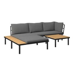 Ambia Garden Loungegarnitur, Grau, Schwarz, Akazie, Holz, Metall, Textil, 3-teilig, Akazie, massiv, F&uuml;llung: Schaumstoff, Ottomane links, L-Form, 273.5x159 cm, Loungem&ouml;bel, Gartenlounge-Sets