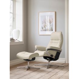 Fu&szlig;hocker stressless "Sunrise", blau (atlantic blau batick), B:57cm H:42cm T:40cm, Leder BATICK: BATICK ist ein leicht korrigiertes, durchgef&auml;rbtes und genarbtes M&ouml;belleder, bei dem die meisten Unebenheiten und Spuren in der Regel entfernt wurden., Hocker, Fu&szlig;hocker, mit Cross Base, Gr&ouml;&szlig;e S, M & L, Holzakzent Schwarz