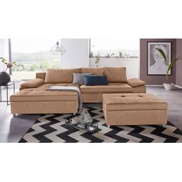 Ecksofa Home Affaire "Labene L-Form", braun (nuss), B:290cm H:82cm T:90cm, Struktur fein (95% Polyester, 5% Polyamid);Luxus-Microfaser ALTARA NUBUCK (100% Polyester);Kunstleder SOFTLUX / Struktur (100% Polyester);Struktur (100% Polyester);Flachgewebe (95% Polyester, 5% Polyamid), Sofas, Ecksofa, wahlweise mit Bettfunktion und Bettkasten, auch als XXL-Variante