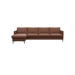 Ecksofa FLEXLUX "Fiore, L-Form", braun (old chesnut), B:280cm H:85cm T:159cm, 100% Echteder, Sofas, Ecksofa, schmale Armlehnen, Kaltschaum, F&uuml;&szlig;e Alu+schwarz