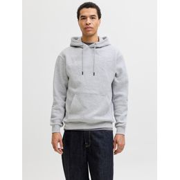 Jack & Jones Kapuzensweatshirt JACK & JONES "JJEBRADLEY SWEAT HOOD NOOS", Herren, Gr. L, grau (light grau melange), angeraute Sweatware, Obermaterial: 61% Polyester, 39% Baumwolle, meliert, relaxed fit normal, ohne Ausschnitt, Rippb&uuml;ndchen, Sweatshirts, Materialmix, relaxed fit