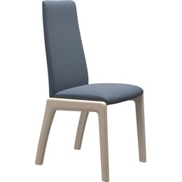 Polsterstuhl stressless "Laurel", blau (sparrow blau paloma, eiche gekalkt), B:57cm H:92cm T:59cm, Leder PALOMA: PALOMA ist ein durchgef&auml;rbtes Semianilin-M&ouml;belleder mit nat&uuml;rlicher Narbung., St&uuml;hle, Polsterstuhl, Low Back, Gr&ouml;&szlig;e L, mit abgerundeten Beinen in Eiche gekalkt