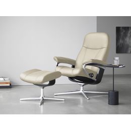 Fu&szlig;hocker stressless "Consul", beige (cream batick), B:54cm H:41cm T:39cm, Leder BATICK: BATICK ist ein leicht korrigiertes, durchgef&auml;rbtes und genarbtes M&ouml;belleder, bei dem die meisten Unebenheiten und Spuren in der Regel entfernt wurden., Hocker, Fu&szlig;hocker, mit Cross Base, Gr&ouml;&szlig;e S, M & L, Holzakzent Schwarz
