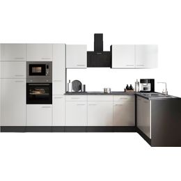 Winkelk&uuml;che respekta "Oliver", k&uuml;che: wei&szlig;, front: wei&szlig;, korpus: grau matt, arbeitsplatte: granit optik, B:370cm H:205cm T:172cm, Komplettk&uuml;chen-Sets, Breite 370 cm, 90 cm Arbeitsh&ouml;he, in exklusiver Konfiguration f&uuml;r OTTO
