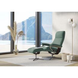 Fu&szlig;hocker stressless "View", gr&uuml;n (aqua gr&uuml;n paloma), B:57cm H:43cm T:47cm, Leder PALOMA: PALOMA ist ein durchgef&auml;rbtes Semianilin-M&ouml;belleder mit nat&uuml;rlicher Narbung., Hocker, Fu&szlig;hocker, mit Cross Base, Gr&ouml;&szlig;e S, M & L, Holzakzent Braun