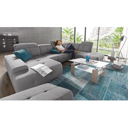 Sit & More Wohnlandschaft SIT & MORE "Mistral U-Form", grau, B:343cm H:93cm T:112cm, Struktur ( 100% Polyester), Sofas, Wohnlandschaft, wahlweise mit Bettfunktion, inklusive Kopfteilverstellung