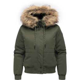 Winterjacke Ragwear "Deluxia YOUMODO", Damen, Gr. XL (42), olivgr&uuml;n, Obermaterial: 100% Polyester. Innenfutter: 100% Polyester. Wattierung: 100% Polyester, gerade h&uuml;ftlang, hoch geschlossener Ausschnitt, eng B&uuml;ndchen, Jacken Winterjacke, modische Damen Bomberjacke mit Kunstfell
