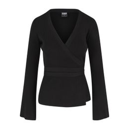 Cardigan Urban Classics "Urban Classics Damen Ladies Rib Knit Wrapped Cardigan", Damen, Gr. L, schwarz, 35% Polyacryl, 35% Viskose, 30% Polyamid, unifarben, V-Ausschnitt, Strickjacken