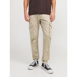 Jack & Jones Cargohose JACK & JONES "PAUL FLAKE", Damen, Gr. 33, L&auml;nge 34, braun (crockery), Web, Obermaterial: 98% Baumwolle, 2% Elasthan, unifarben, bequem normal, Hosen Cargohose
