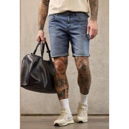 Bermudas Street One MEN, Herren, Gr. 33, indigo blau wash, Web, 63% Baumwolle, 25% Polyester, 10% Viskose, 2% Elasthan, unifarben, regular fit kurz, Hosen Bermudas, in Bermuda-L&auml;nge