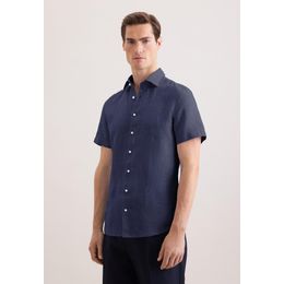 Leinenhemd Seidensticker "Schwarze Rose", Herren, Gr. M (39), normale &Auml;rmell&auml;ngen, blau (mittelblau), 100% Leinen, unifarben, slim fit, Hemden, Slim 1/2 Kentkragen Uni