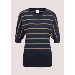 Madeleine Mode Longpullover MADELEINE "Strickpullover Ringelpullover im maritimen Look", Damen, Gr. 36/38, blau (marine, berber), Obermaterial: 100% Baumwolle CO., Modern, U-Boot-Ausschnitt, Pullover Longpullover, hoher Saumbund