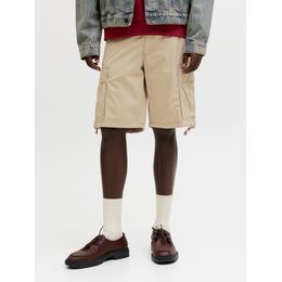 Jack & Jones Cargohose JACK & JONES "JPSTCOLE FRANK CARGO SHORT MID SN", Damen, Gr. L, N-Gr, crockery, Web, Obermaterial: 100% Baumwolle, unifarben, Hosen Cargohose, mit Seitentaschen