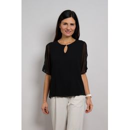 Chiffonbluse Seidel Moden "Otto exclusiv", Damen, Gr. 44, schwarz, Web, Obermaterial: 100% Polyester. Futter: 95% Viskose, 5% Elasthan, unifarben, l&auml;ssig geschnitten h&uuml;ftbedeckend, Rundhals, Blusen Chiffonbluse, Halbarm mit Cut-Out-Detail und Glitzerstein - MADE IN GERMANY