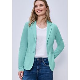 Sweatblazer Street One, Damen, Gr. 42, misty mint, Jersey, 93% Baumwolle, 7% Elasthan, unifarben, normal normal, V-Ausschnitt, abgesteppt, Blazer, im soften Baumwoll-Mix
