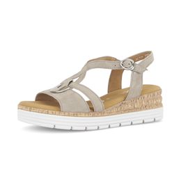 Keilsandalette Gabor "Genua", Damen, Gr. 38, schilf, Ziegenveloursleder, Schuhe, Riemchensandale, Sommerschuh, Komfortschuh in Weite G (=weit)