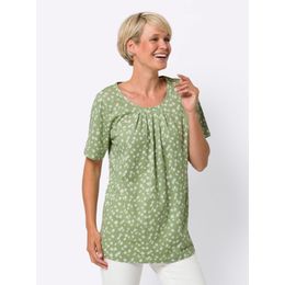 Longshirt Classic Basics "Longshirt", Damen, Gr. 40, gr&uuml;n (eucalyptus, wei&szlig;, bedruckt), 100% Baumwolle, gebl&uuml;mt, gemustert, mehrfarbig, Rundhals, Shirts Longshirt