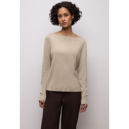 Longpullover Street One, Damen, Gr. 40, cotton beige, Stoff, 86% Viskose, 14% Polyester, unifarben, comfort fit normal, U-Boot-Ausschnitt, B&uuml;ndchen, Pullover Longpullover, mit Strick-Detail
