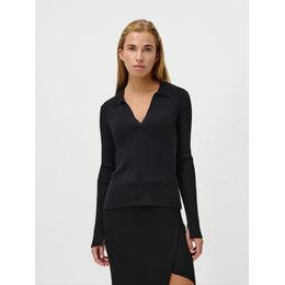 Polokragenpullover LEGER "Charlotte, LeGer by Lena Gercke", Damen, Gr. 34, schwarz, Strick, Obermaterial: 90% Viskose, 10% Polyamid, figurbetont, V-Ausschnitt, Pullover, Polokragen mit V-Ausschnitt, Rippstrick