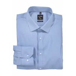 Businesshemd OLYMP "No. Six super slim", Herren, Gr. 36, N-Gr, blau (bleu), Web, Obermaterial: 97% Baumwolle, 3% Elastolefin, kariert, sehr schmal, verstellbar 1-Knopf-Manschette mit Kn&ouml;pfen, Hemden
