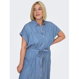 Jeanskleid Only CARMAKOMA "CARPEMA HANNOVER SS DNM SH DRESS NOOS", Damen, Gr. 44, N-Gr, medium blau denim, Obermaterial: 100% Lyocell, unifarben, loose fit kniebedeckend, Rundhals, Kleider