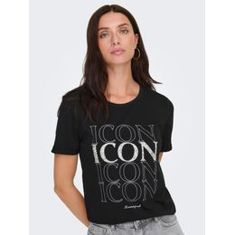 Kurzarmshirt Only "ONLKITA LIFE LUX ICON S/S PRINT TOP JRS", Damen, Gr. L, schwarz print:icon, Jersey, Obermaterial: 100% Baumwolle, bedruckt, regular fit, Rundhals, Shirts