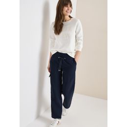 Stoffhose Cecil, Damen, Gr. S, L&auml;nge 28, universal blau, Stoff, 93% Nylon, 7% Elasthan, unifarben, loose fit lang, Hosen Stoffhose, Elastikbund mit Tunnelzug