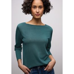 Longpullover Street One, Damen, Gr. 46, gr&uuml;n (mediterra gr&uuml;n), Stoff, 86% Viskose, 14% Polyester, unifarben, comfort fit normal, U-Boot-Ausschnitt, B&uuml;ndchen, Pullover Longpullover, mit Strick-Detail