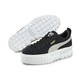 Sneaker Puma "Mayze Sneaker Damen", Herren, Gr. 38,5, schwarz, wei&szlig;, Obermaterial: Textil, Leder. Futter: Synthetik, Textil. Innensohle: Textil. Laufsohle: TR (Thermoplastischer Gummi), Schuhe Sneaker