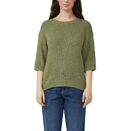3/4 Arm-Pullover s.Oliver, Damen, Gr. 40, khaki, Strick, Obermaterial: 60% Baumwolle, 40% Polyamid, unifarben, l&auml;ssig geschnitten h&uuml;ftbedeckend, Rundhals, Flachstrickb&uuml;ndchen, Pullover, Strickpullover mit Rundhals