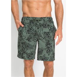 Badeshorts bonprix "Badeshorts Herren", Herren, Gr. 56/58, N-Gr, oliv, schwarz bedruckt, Web, Obermaterial: 100% Polyester. Netz: 100% Polyester, Badehosen Badeshorts, mit Innenslip und M&uuml;nztasche aus Netzware, bedrucktes Design