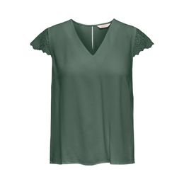 Kurzarmbluse Only "ONLELVA-VIA S/S DETAIL TOP WVN CS FR", Damen, Gr. XL, laurel wreath, Web, Obermaterial: 100% Viskose, unifarben, normal, V-Ausschnitt, Blusen, Viskose, Spitze