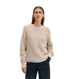 Marc O'Polo Strickpullover MARC O'POLO "aus Heavy-Weight-Organic-Cotton", Damen, Gr. L, beige (sandy melange), Obermaterial: 100% Baumwolle, unifarben, Rundhals, Pullover Strickpullover