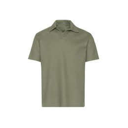 Poloshirt TRIGEMA "TRIGEMA Oversized Poloshirt ohne Knopfleiste in Waffeloptik", Damen, Gr. L, salbei, Piqu&eacute;, 100% Baumwolle, Basic, V-Ausschnitt, Shirts