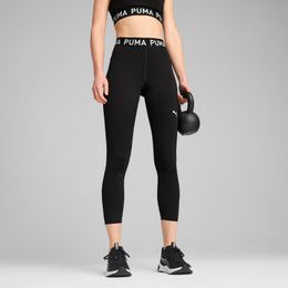 Trainingstights Puma "W STRONG TIGHT - HW FL", Damen, Gr. S, N-Gr, schwarz (Puma schwarz), Interlock, Obermaterial: 85% Polyester, 15% Elasthan, schmal normal, Hosen, mit DryCELL Technologie, atmungsaktiv, hoher Bund, schmale Passform