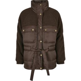 Winterjacke Urban Classics "Urban Classics Damen Ladies Sherpa Mix Puffer Jacket", Damen, Gr. S, braun, 100% Polyester, unifarben, normal, amerikanischer Ausschnitt, Jacken Winterjacke