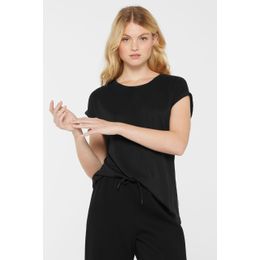 Rundhalsshirt SENSES.THE LABEL, Damen, Gr. L, schwarz, Web, Material: 70% Modal, 30% Polyester, unifarben, regular fit normal, Rundhals, angeschnitten, Shirts Rundhalsshirt, mit &uuml;berschnittenen Schultern