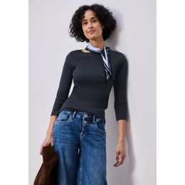 3/4-Arm-Shirt Street One, Damen, Gr. 40, shadowed navy, Jersey, Obermaterial: 96% Baumwolle, 4% Elasthan, unifarben, normal h&uuml;ftbedeckend, U-Boot-Ausschnitt, Shirts 3/4-Arm-Shirt, in Rippstruktur