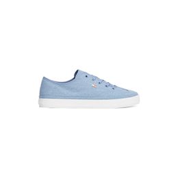 Tommy Hilfiger Damen Plateausneaker &raquo;WASHED CANVAS VULC SNEAKER&laquo; , Freizeitschuh, Halbschuh, Schn&uuml;rer mit seitlicher Logoflagge blau 42
