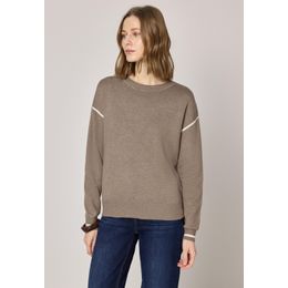 Strickpullover Cecil, Damen, Gr. 38, light terra mocha meliert, Stoff, 60% Viskose, 20% Baumwolle, 20% Nylon, unifarben, normal normal, Rundhals, Umschlagbund, Pullover Strickpullover, mit Kontrastdetails
