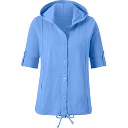 CR&Eacute;ATION L Damen Shirtjacke mit Tunnelzug, reine Baumwolle mittelblau Gr&ouml;&szlig;e 40