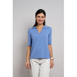 Poloshirt Seidel Moden, Damen, Gr. 44, blau (jeans), Jersey, Obermaterial: 46% Baumwolle, 46% Modal, 8% Elasthan, unifarben, tailliert h&uuml;ftbedeckend, V-Ausschnitt, Shirts, Mit V-Ausschnitt - MADE IN GERMANY